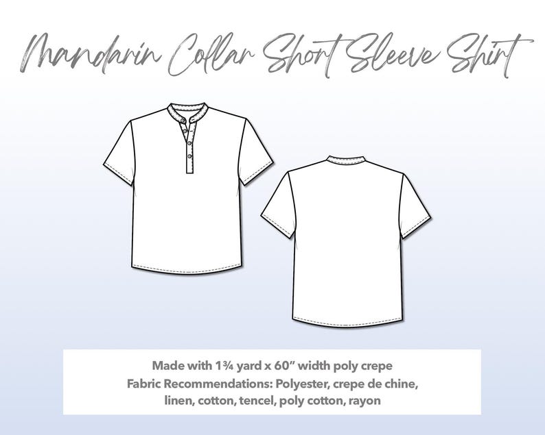 Men's Mandarin Collar Short Sleeve Shirt Sewing Pattern (PDF Pattern ...