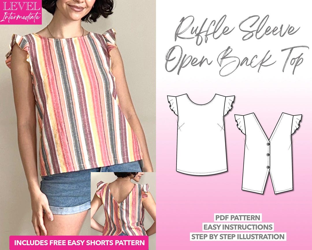 Top Sewing Pattern Ruffle Sleeve Button Back Top Pattern Women Top ...