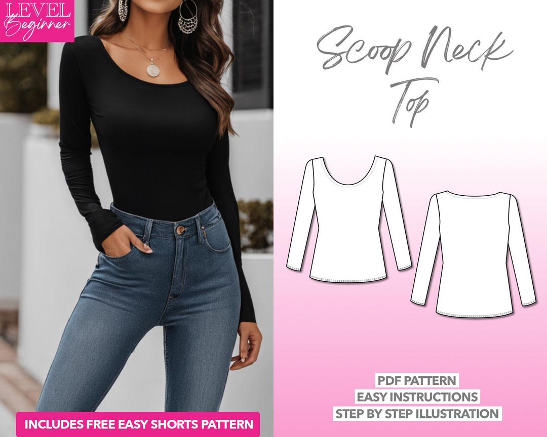 Top Sewing Pattern Scoop Neck Top Sewing Pattern Long Sleeve Top ...