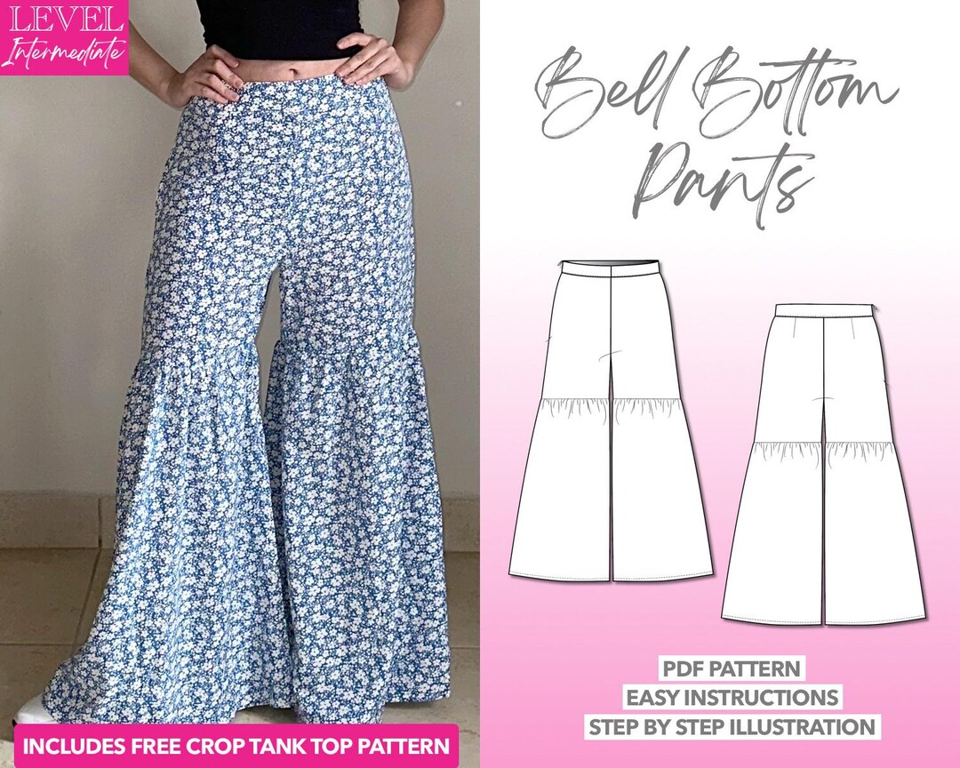 Bell Bottom Pants Sewing Pattern: High Waist Boho Style (PDF Pattern) - Etsy