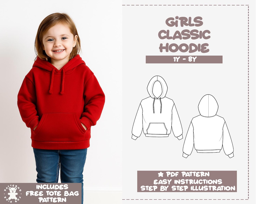 Girls Hoodie Sewing Pattern PDF: Drop Shoulder, Crop Top (1Y-8Y) - Etsy