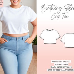 Plus Size Sewing Pattern 0XL-4XL Batwing Sleeve Crop Tee PDF Pattern ...