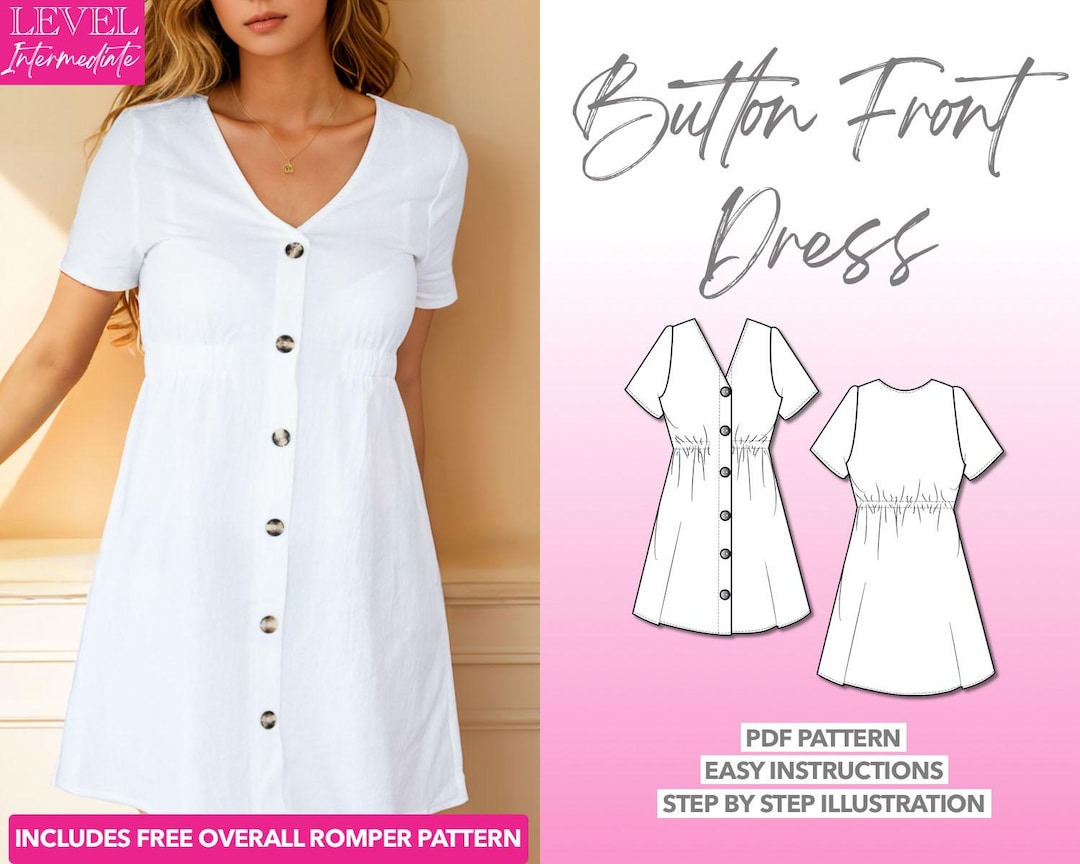 Button Front Dress Sewing Pattern Mini Dress Pattern Women Dress Sewing ...