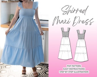Summer Dress Sewing Pattern PDF Digital Sewing Pattern Long Dress ...