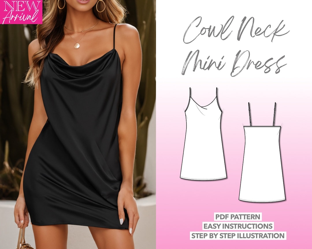 Cowl Neck Mini Dress Sewing Pattern Easy Digital PDF Slip Mini Dress ...