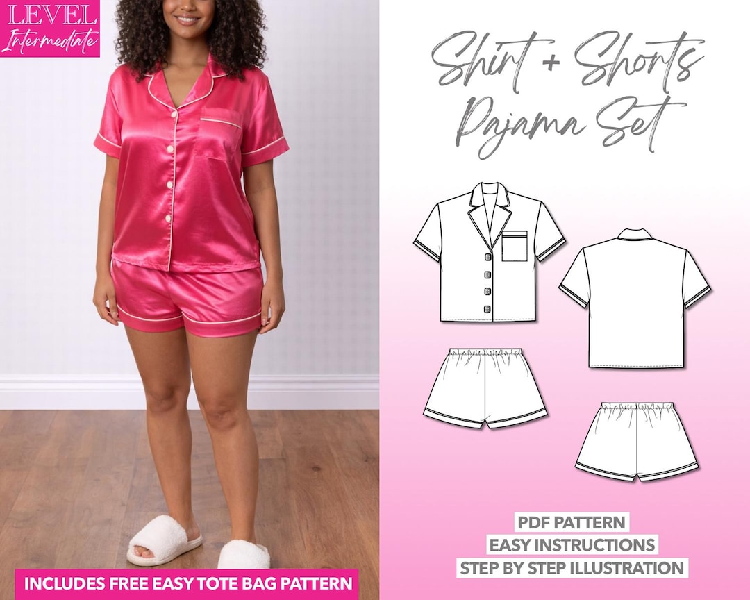 Pajama Set Sewing Pattern: Collar Shirt & Shorts (PDF Pattern, XS-XXXL ...