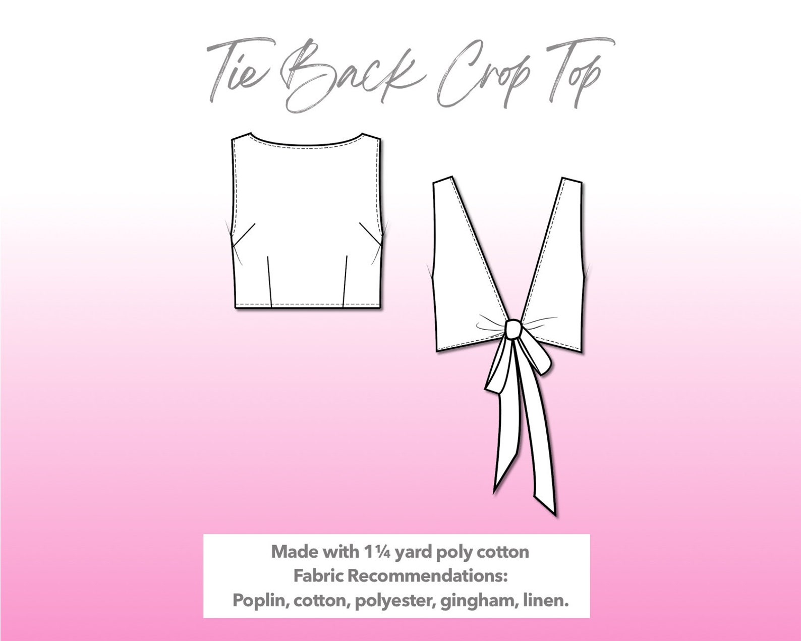 Tie Back Top Sewing Pattern Crop Top Pattern Open Back Sewing Pattern ...