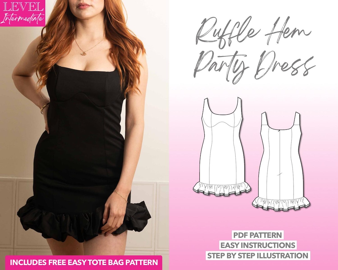 Party Dress Sewing Pattern Women Dress PDF Pattern Ruffle Hem Dress ...