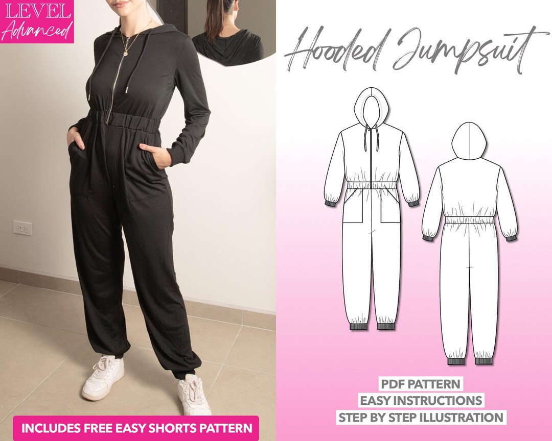 Hooded Jumpsuit Sewing Pattern Women PDF Pattern Loungewear Sewing Pattern Knit Jumpsuit Pattern ...