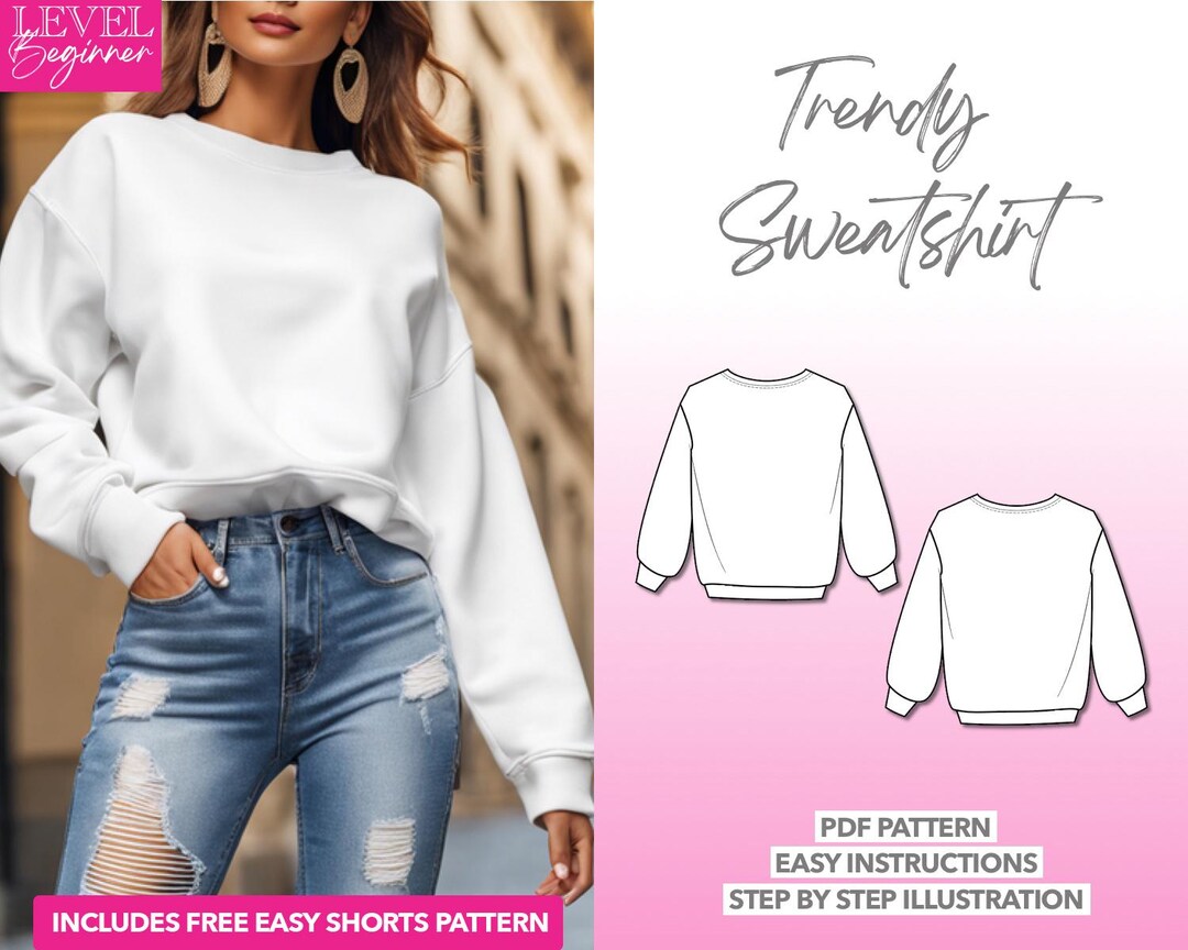 Sweatshirt Sewing Pattern: Women's Oversized Top (PDF Pattern XS-XXXL ...