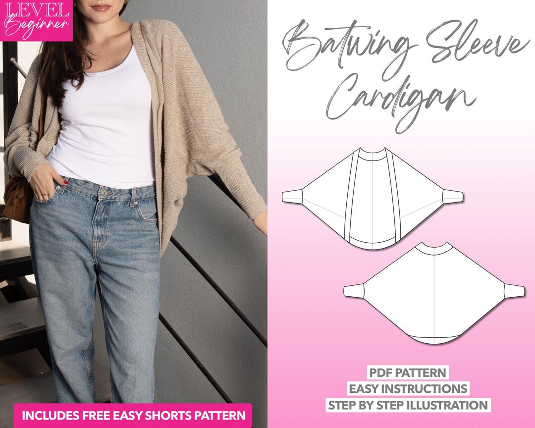 Batwing Sleeve Cardigan Sewing Pattern: Women's Oversized Jacket (PDF ...