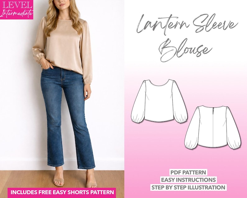 Lantern Sleeve Blouse Sewing Pattern: Women's Top (PDF Pattern, XS-XXXL ...