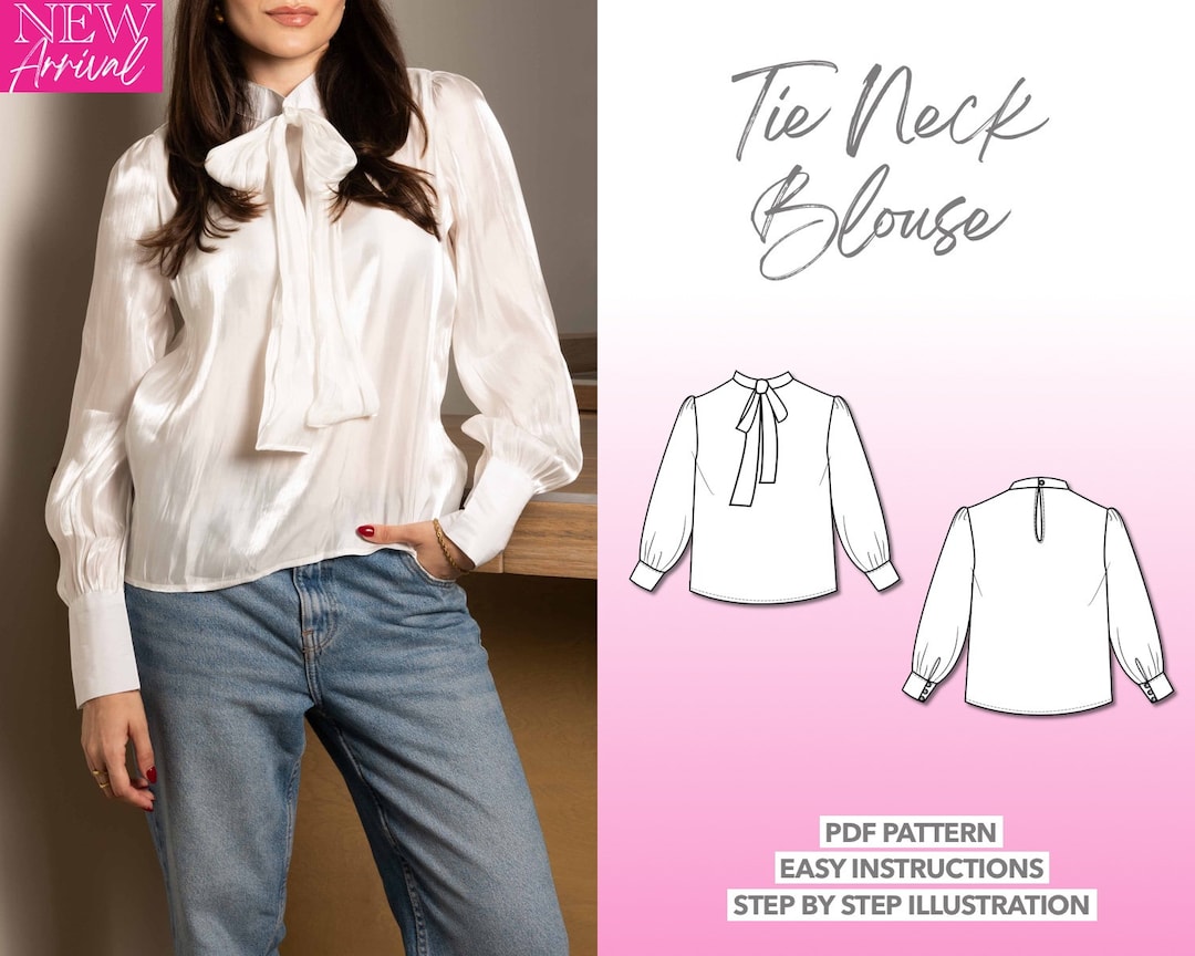 Blouse Sewing Pattern Tie Neck Blouse Pattern Women Sewing Pattern Puff ...