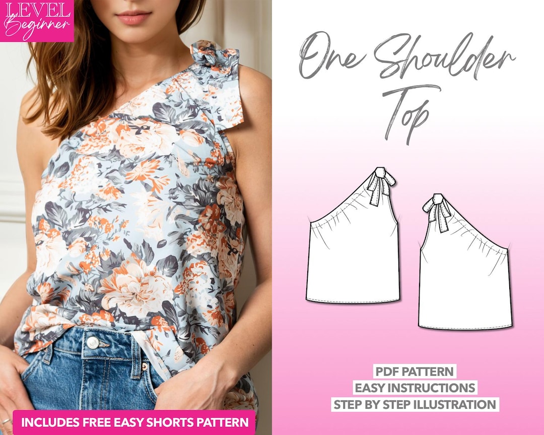 One Shoulder Top Sewing Pattern: Women's Blouse (PDF Pattern, XS-XXXL ...
