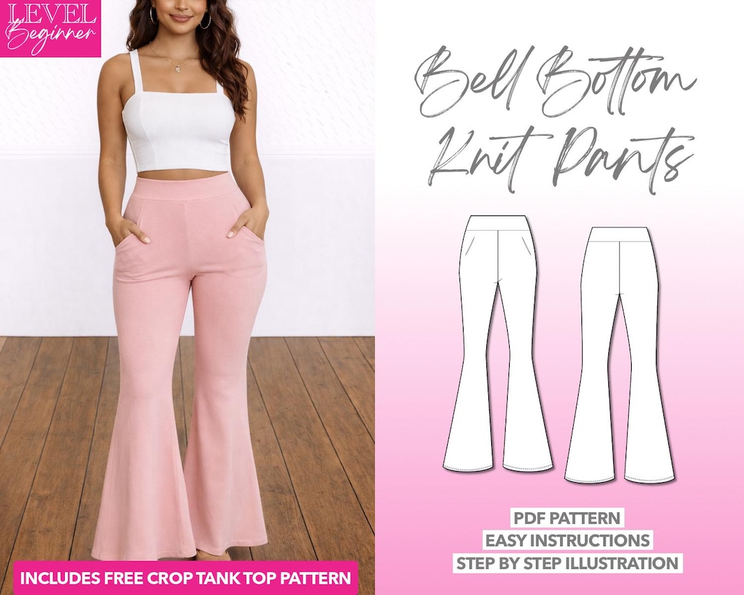 Bell Bottom Knit Pants Sewing Pattern: High Waist (PDF Pattern XS-XXXL ...