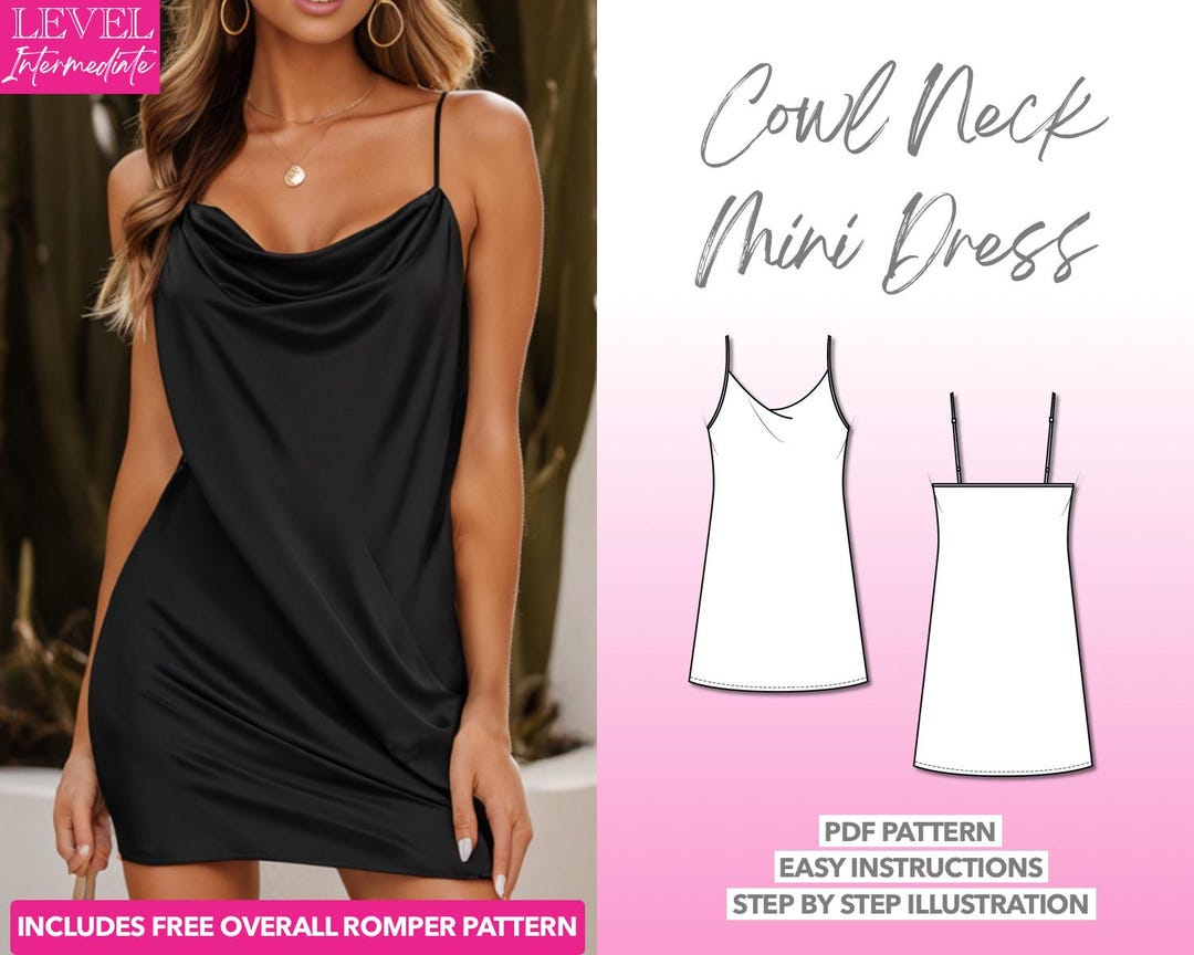 Cowl Neck Mini Dress Sewing Pattern: Easy PDF (XS-XXXL) - Etsy