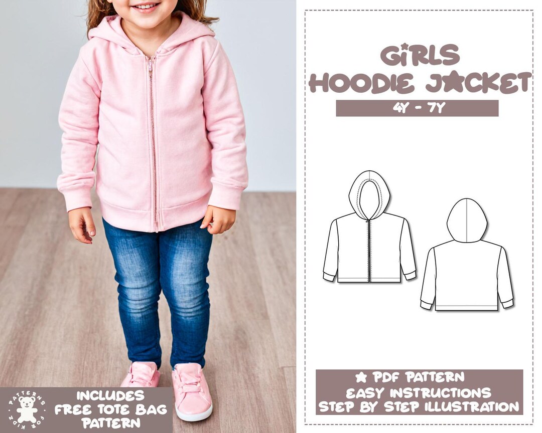 Girls Jacket Sewing Pattern 4Y-7Y Hoodie Jacket Pattern Kid Sewing ...