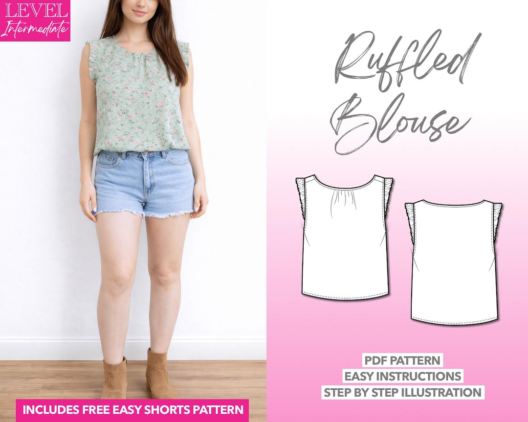Ruffled Blouse Sewing Pattern: Easy PDF (XS-XXXL) + Bonus Shorts ...