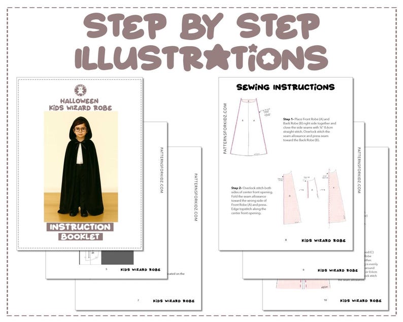 Kids Wizard Robe Sewing Pattern: Halloween Costume Cape (PDF Pattern ...