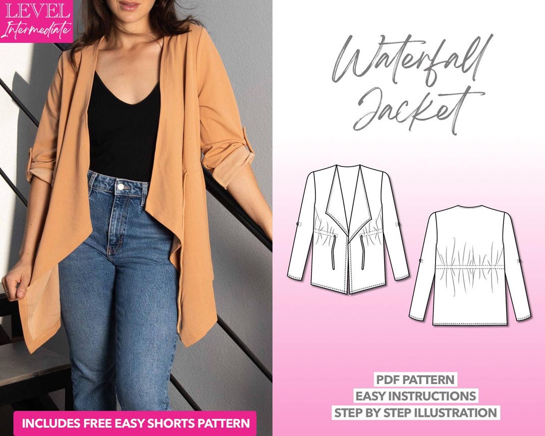 Waterfall Jacket Sewing Pattern: Asymmetrical Collar, XS-XXXL (PDF ...