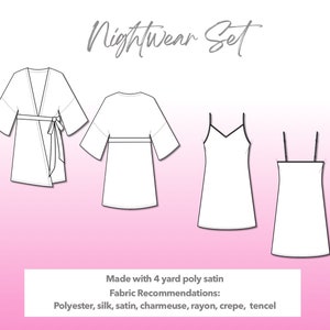 Nightwear Set Sewing Pattern Women Sleepwear Pattern Night Slip Dress ...
