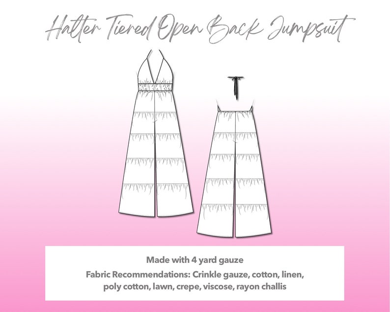 Halter Jumpsuit Sewing Pattern: Tiered Open Back (PDF Download XS-XXXL ...