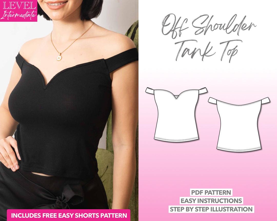 Off Shoulder Tank Top Sewing Pattern: Knit Milkmaid Style (PDF Pattern ...