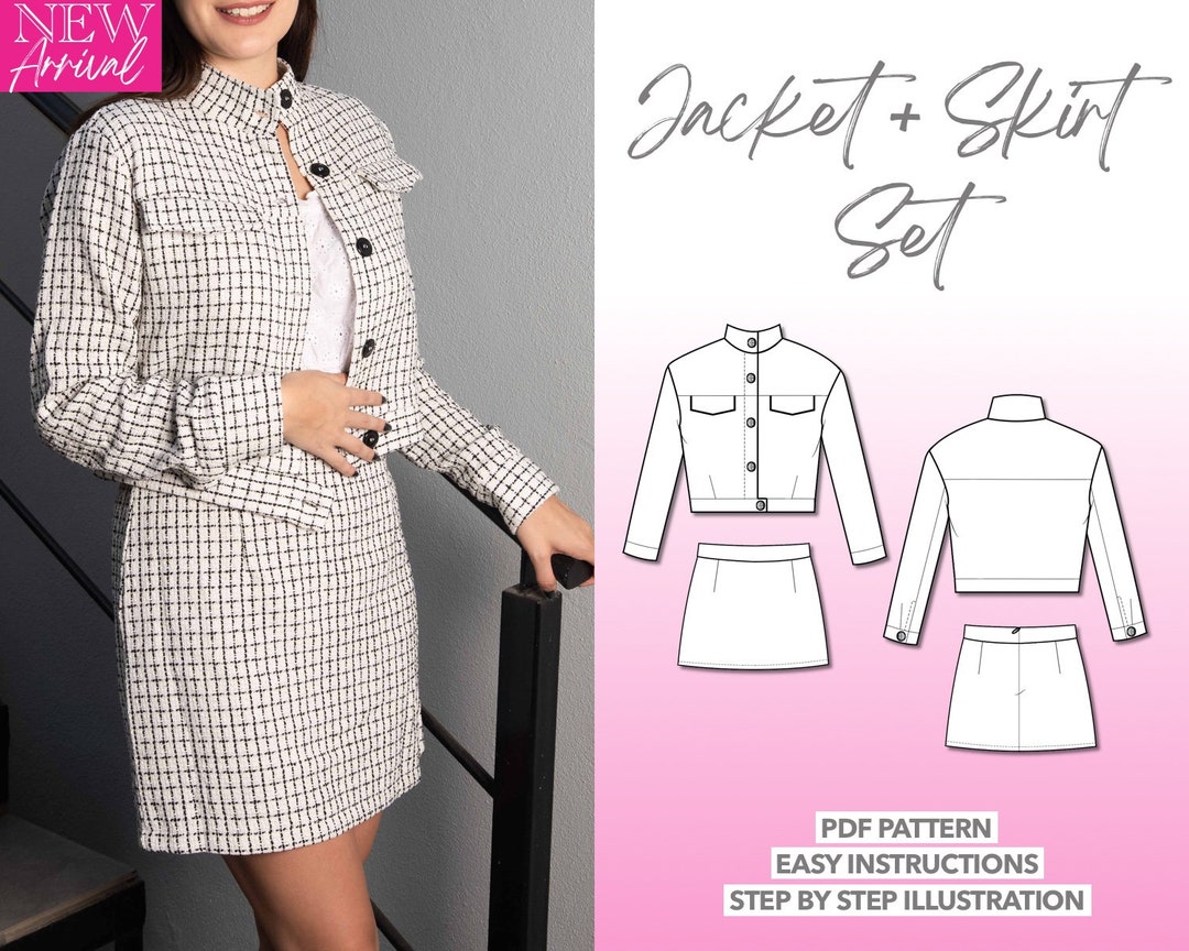 Jacket and Skirt Set Sewing Pattern Women PDF Pattern Tweed Jacket ...