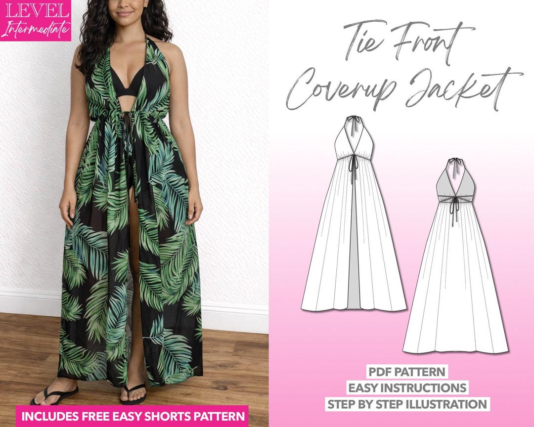 Tie Front Halter Coverup Jacket Sewing Pattern (PDF Download XS-XXXL ...