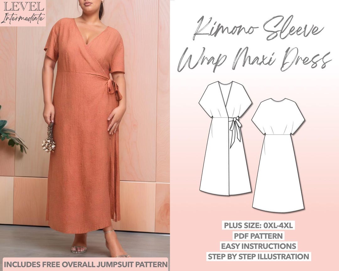 Plus Size Kimono Sleeve Wrap Maxi Dress Sewing Pattern (PDF Pattern) - Etsy