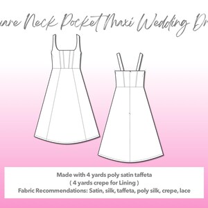 Wedding Dress Sewing Pattern Square Neck Dress PDF Pattern Women Dress ...