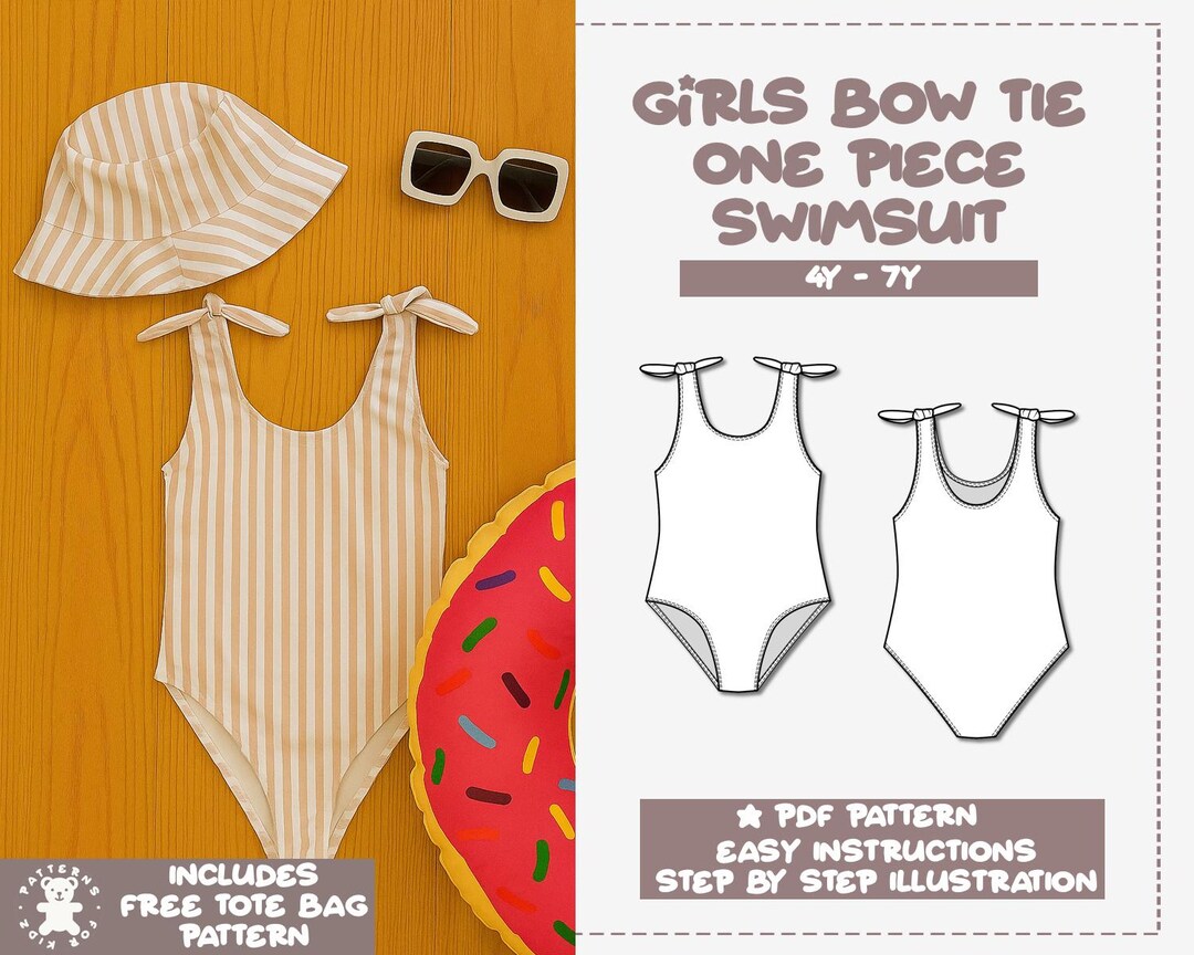 Girls Bow Tie Swimsuit Sewing Pattern: One Piece Swimwear (PDF Pattern ...