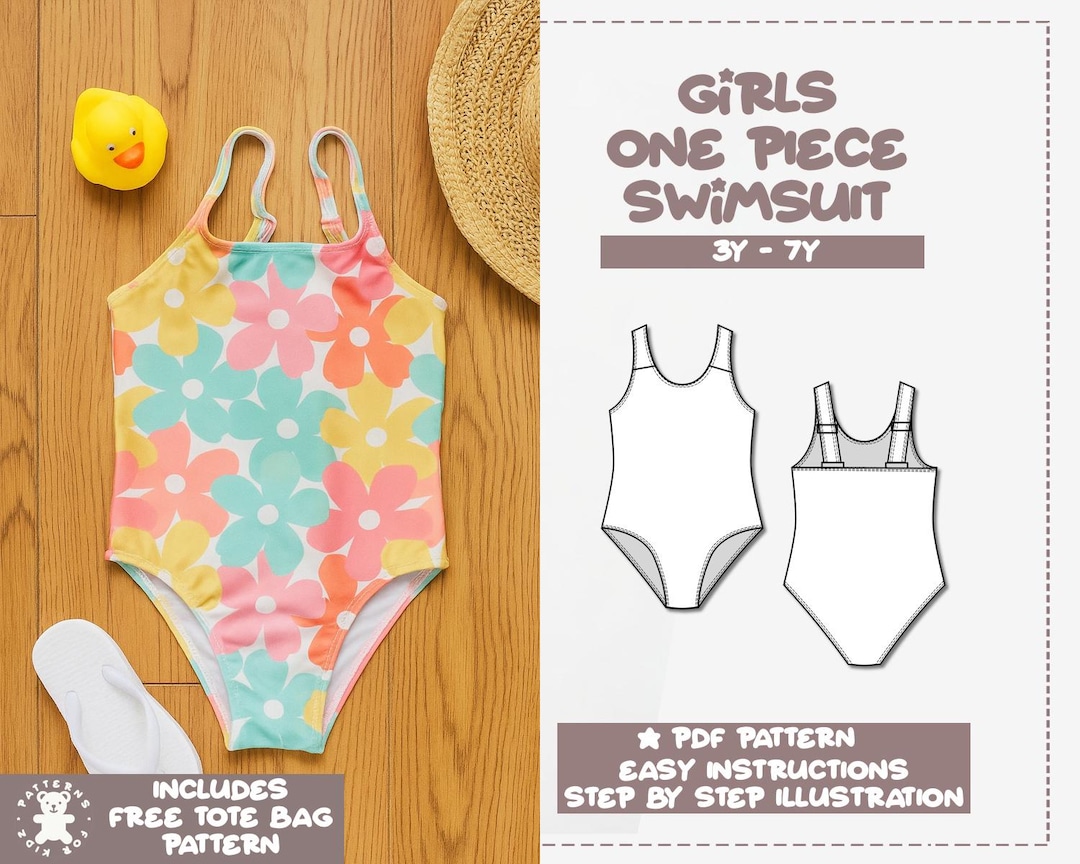 Girls One Piece Swimsuit Sewing Pattern (PDF Download): Sizes 3Y-7Y - Etsy