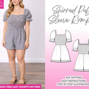 Puff Sleeve Romper Sewing Pattern: Shirred Bodice (PDF Pattern) - Etsy