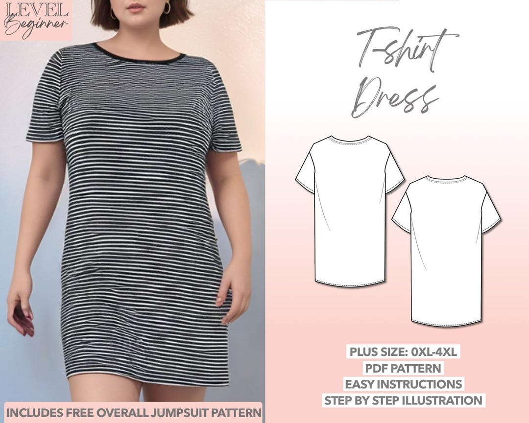 Plus Size Dress Sewing Pattern 0XL-4XL T-shirt Dress Pattern Women ...