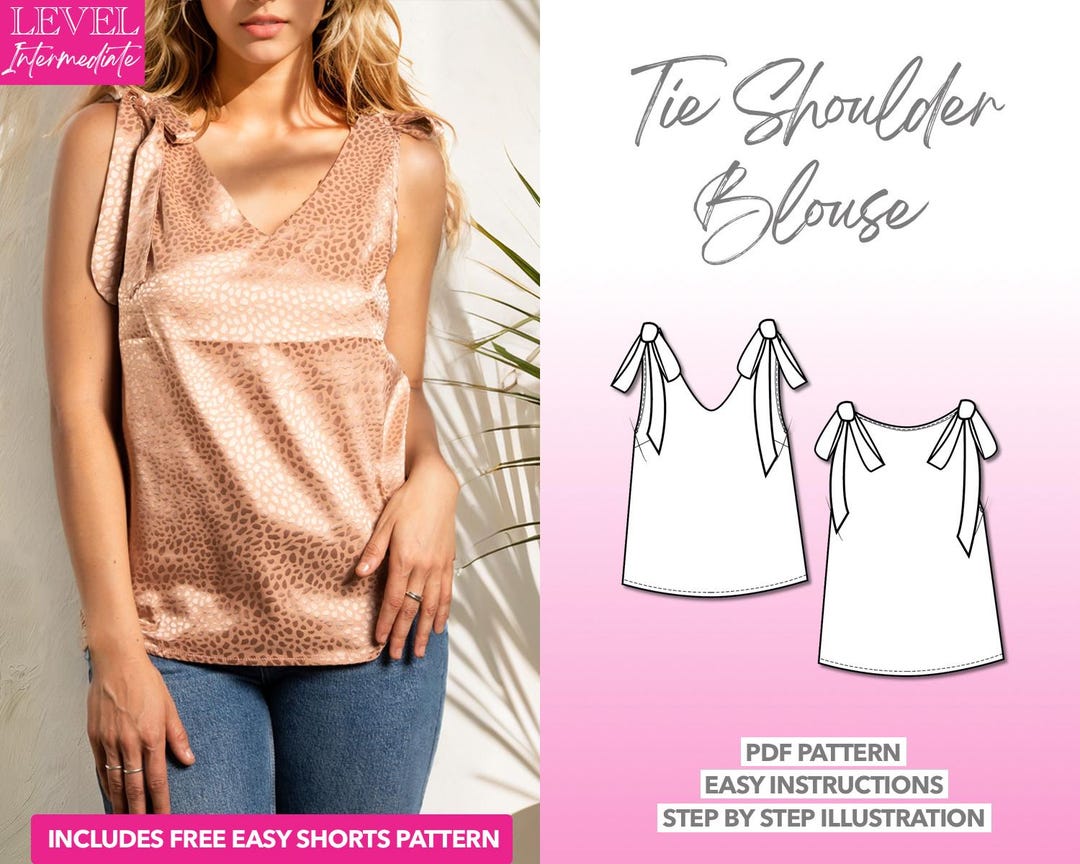 Blouse Sewing Pattern Sleeveless Blouse Pattern Tie Shoulder Blouse ...