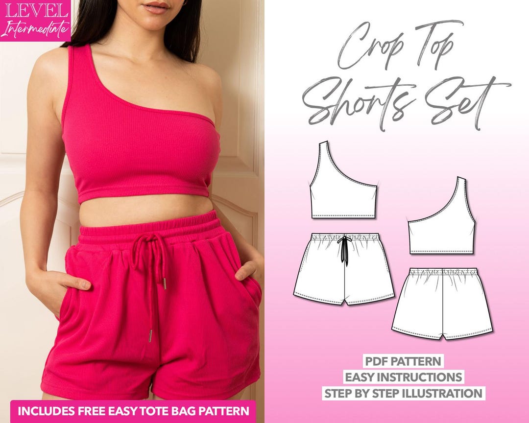 Crop Top and Shorts Sewing Pattern One Shoulder Top Pattern Tank Top ...