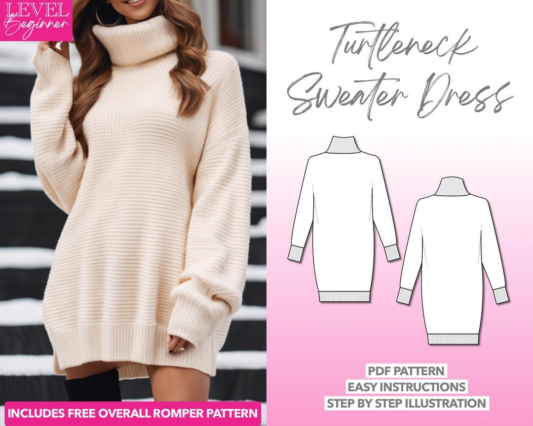 Turtleneck Sweater Dress Sewing Pattern (PDF Pattern XS-XXXL) - Etsy
