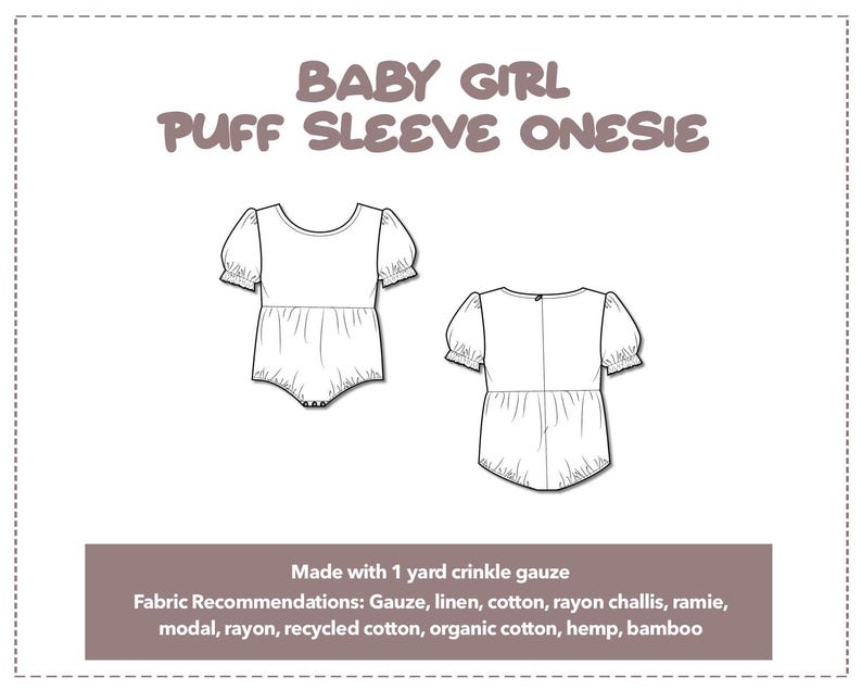 Baby Girl Puff Sleeve Onesie Sewing Pattern, 0-9 Months (PDF) Includes ...