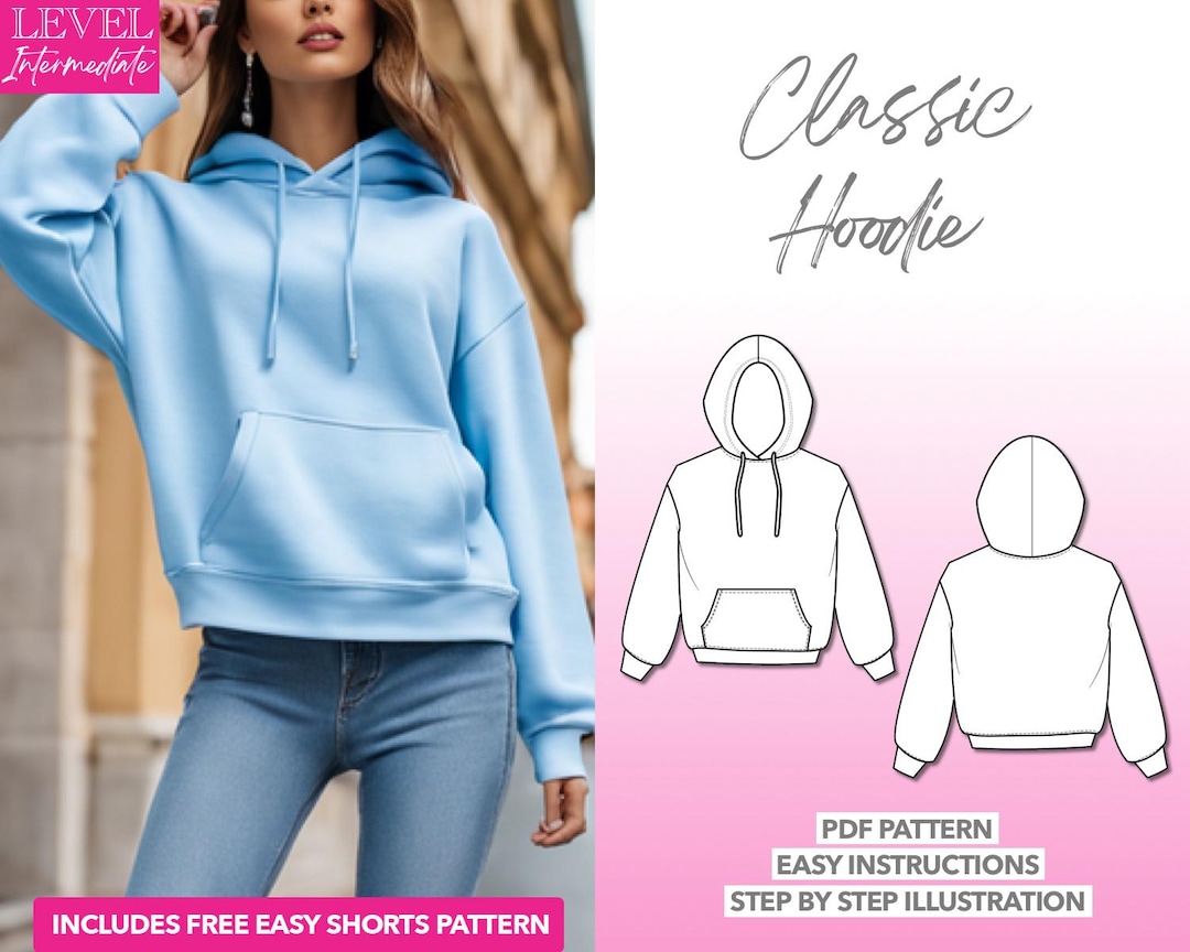 Hoodie Sewing Pattern: Women's Drop Shoulder Crop Top (PDF Pattern XS ...