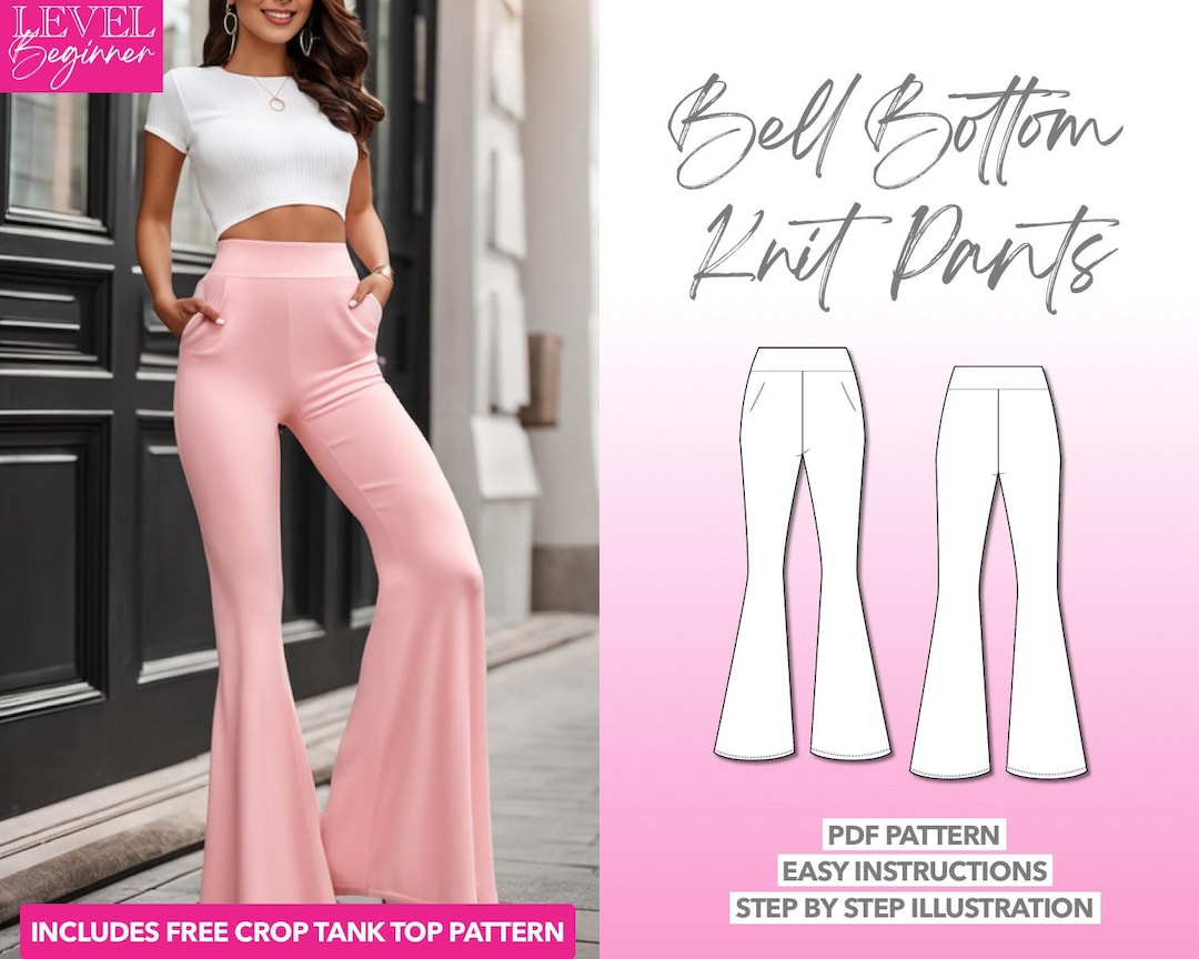 Bell Bottom Knit Pants Sewing Pattern: High Waist (PDF Pattern XS-XXXL ...