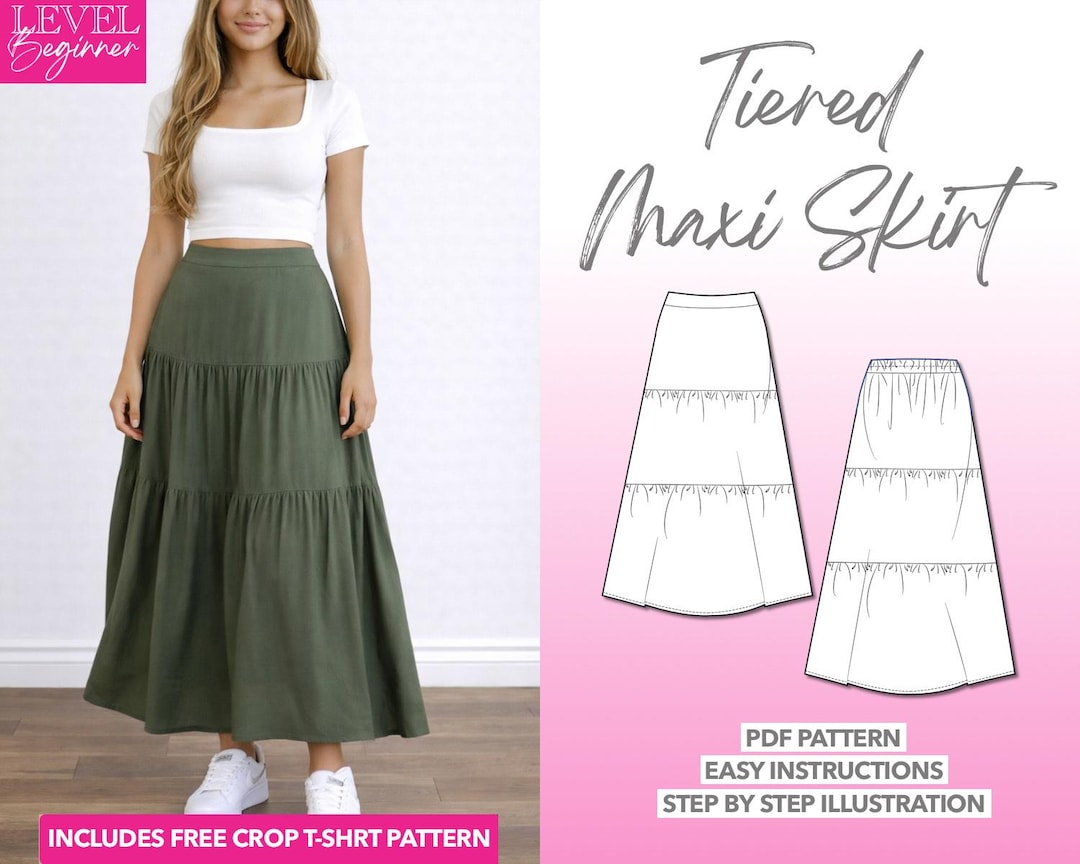 Tiered Maxi Skirt Sewing Pattern: Boho Chic Style (PDF Pattern, XS-XXXL ...