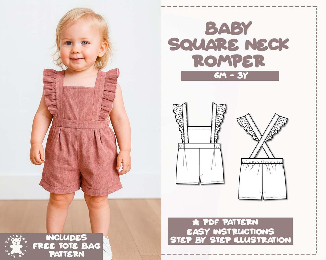 Baby Romper Sewing Pattern: Ruffle Sleeve, Square Neck (PDF Pattern) - Etsy