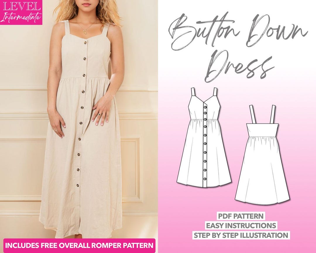Button Down Dress Sewing Pattern: Easy PDF for All Skill Levels (XS ...