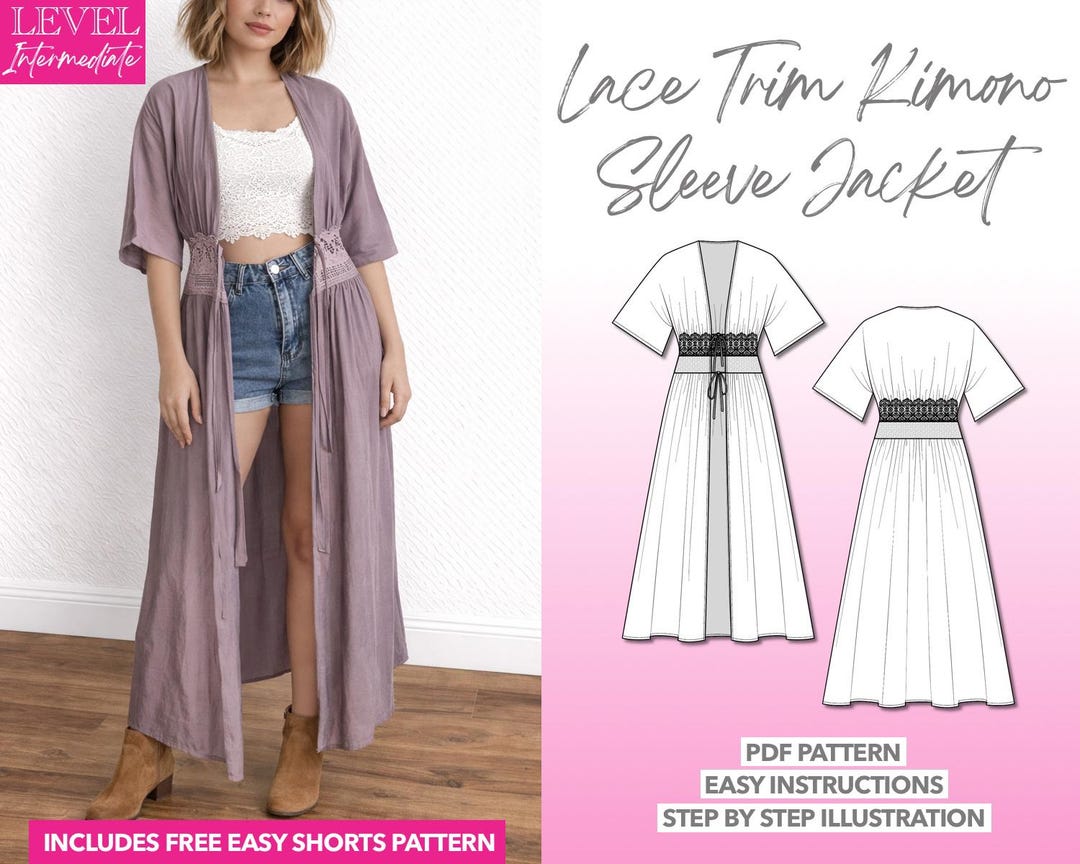 Lace Trim Kimono Sleeve Jacket Sewing Pattern (PDF Download XS-XXXL) - Etsy