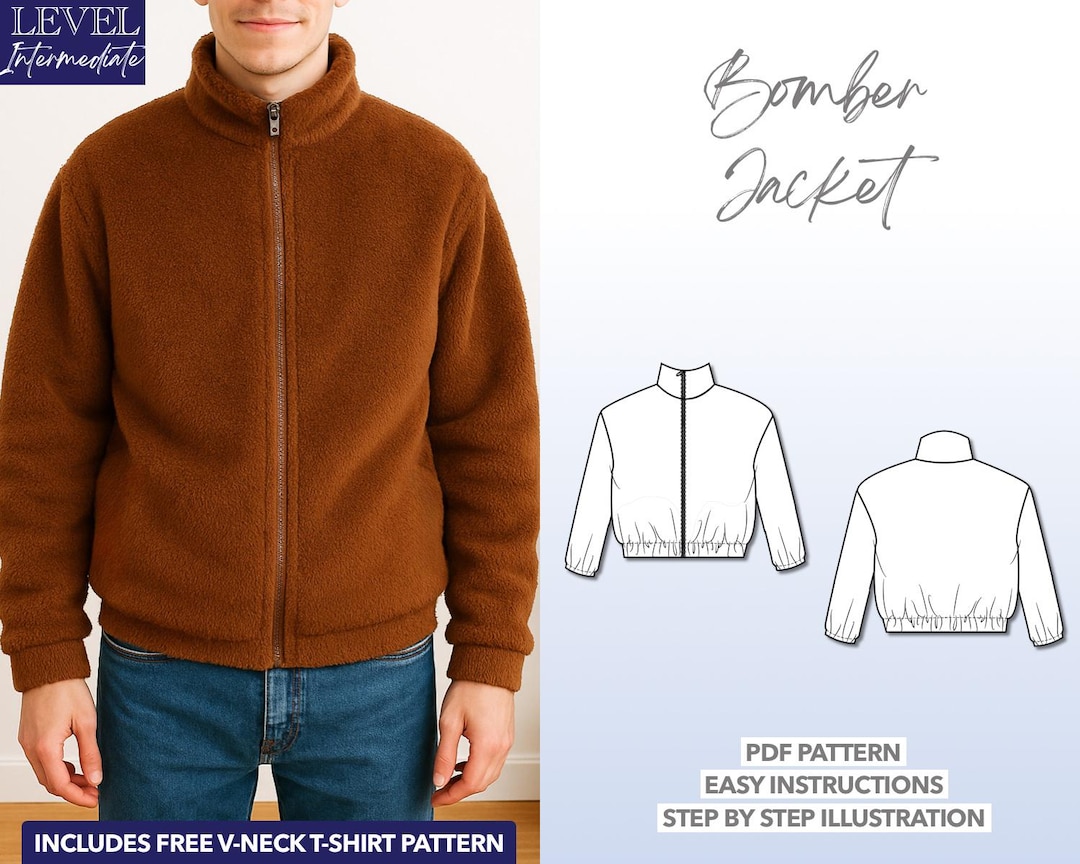 Mens Jacket Sewing Pattern Bomber Jacket PDF Pattern Easy Jacket Sewing ...
