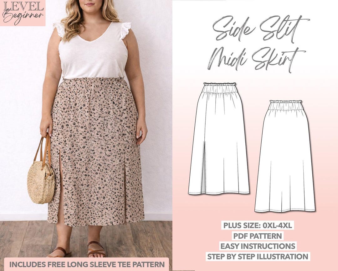 Plus Size Slit Midi Skirt Sewing Pattern (0XL-4XL) (PDF Pattern) - Etsy