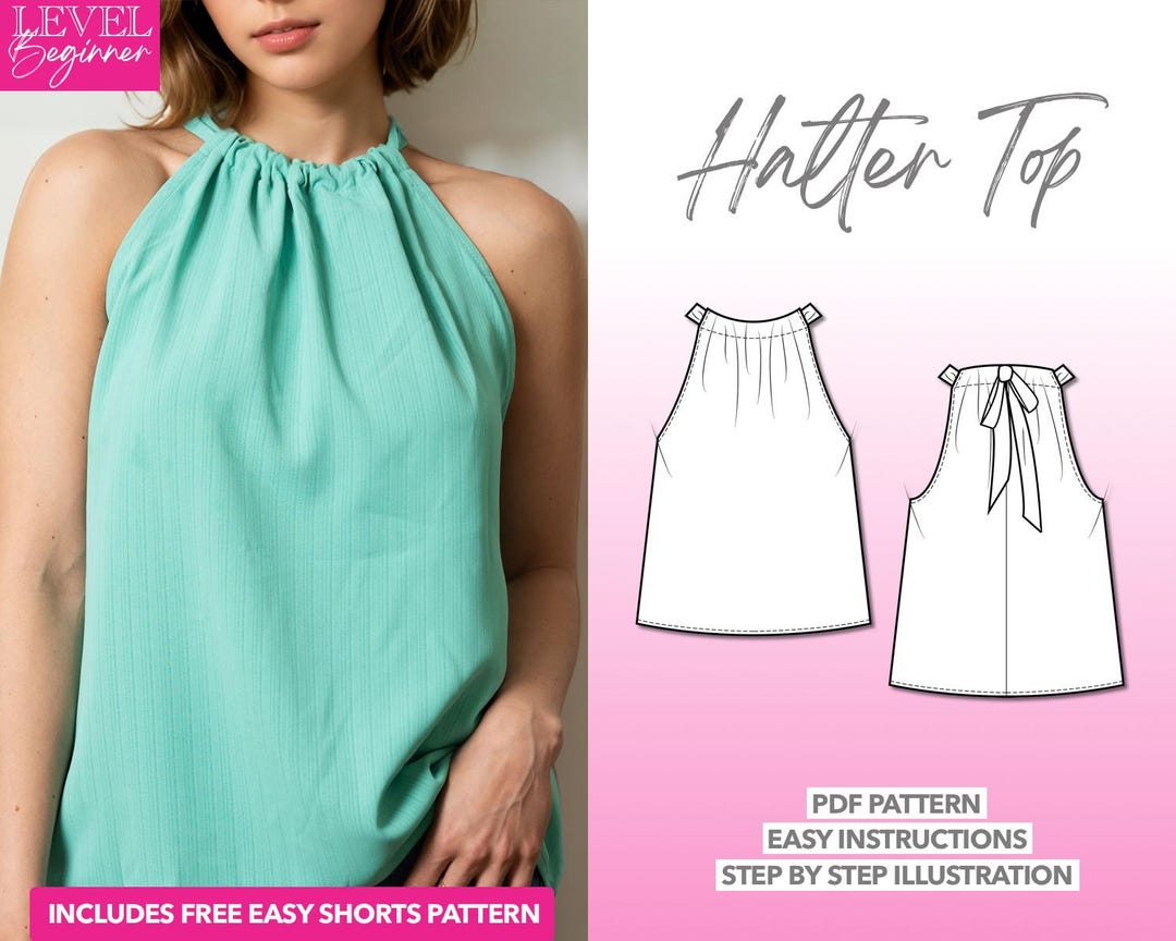 Halter Top Sewing Pattern: Tie-back Blouse, Sizes XS-XXXL (PDF Pattern) - Etsy