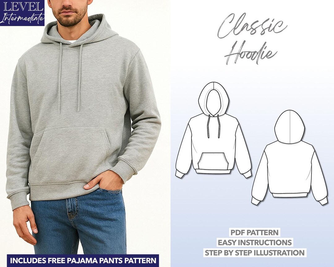 Mens Hoodie Sewing Pattern: Drop Shoulder Sweatshirt (PDF Pattern, S ...