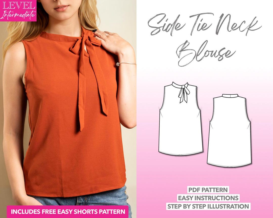 Blouse Sewing Pattern Side Tie Neck Sleeveless Blouse PDF Pattern Women ...